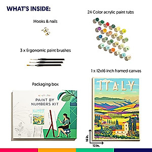 Kraftistry Paint by Number for Adults Canvas Italy | DIY Paint by Numbers for Adults Beginner | 12x16 Painting Kits for Adults with Framed Canvas, Dual-Hand Ergonomic Brush, Paint, Hooks and Nails