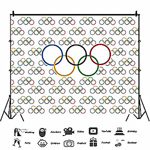 XLL Olympic Sport Theme Photography Background Vinyl Olympic Rings International Banner for Sports Party Photo Backdrops 5x3ft Countries for Classroom Garden Grand Opening Sports Clubs Party Supplies