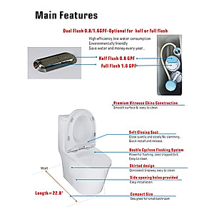 WinZo WZ5079S Modern Compact Round One Piece Toilet 10" Rough-in High Efficiency Dual Flush for Small Bathroom