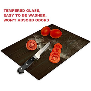 Tempered Glass Cutting Board side view cats potrait in black and white high contrast low key Tableware Kitchen Decorative Cutting Board with Non-slip Legs, Serving Board, Large Size, 15" x 11"