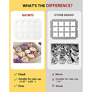 katbite Cupcake Boxes, 15-Set Cupcake Containers 12 Count, Food Grade Kraft Thick Cupcake Carrier Boxes with 2 Color Gift Ribbons, Twine, Cards and Inserts to Hold Cupcakes, Pastries and Cookies