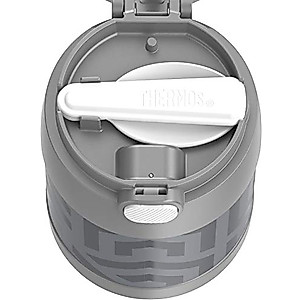 THERMOS FUNTAINER 10 Ounce Stainless Steel Vacuum Insulated Kids Food Jar with Folding Spoon, Grey And Aqua Waves