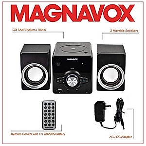 Magnavox MM442 3-Piece Top Loading CD Shelf System with Digital PLL FM Stereo Radio, Bluetooth Wireless Technology, and Remote Control in Black | Blue Lights | LED Display | AUX Port Compatible |