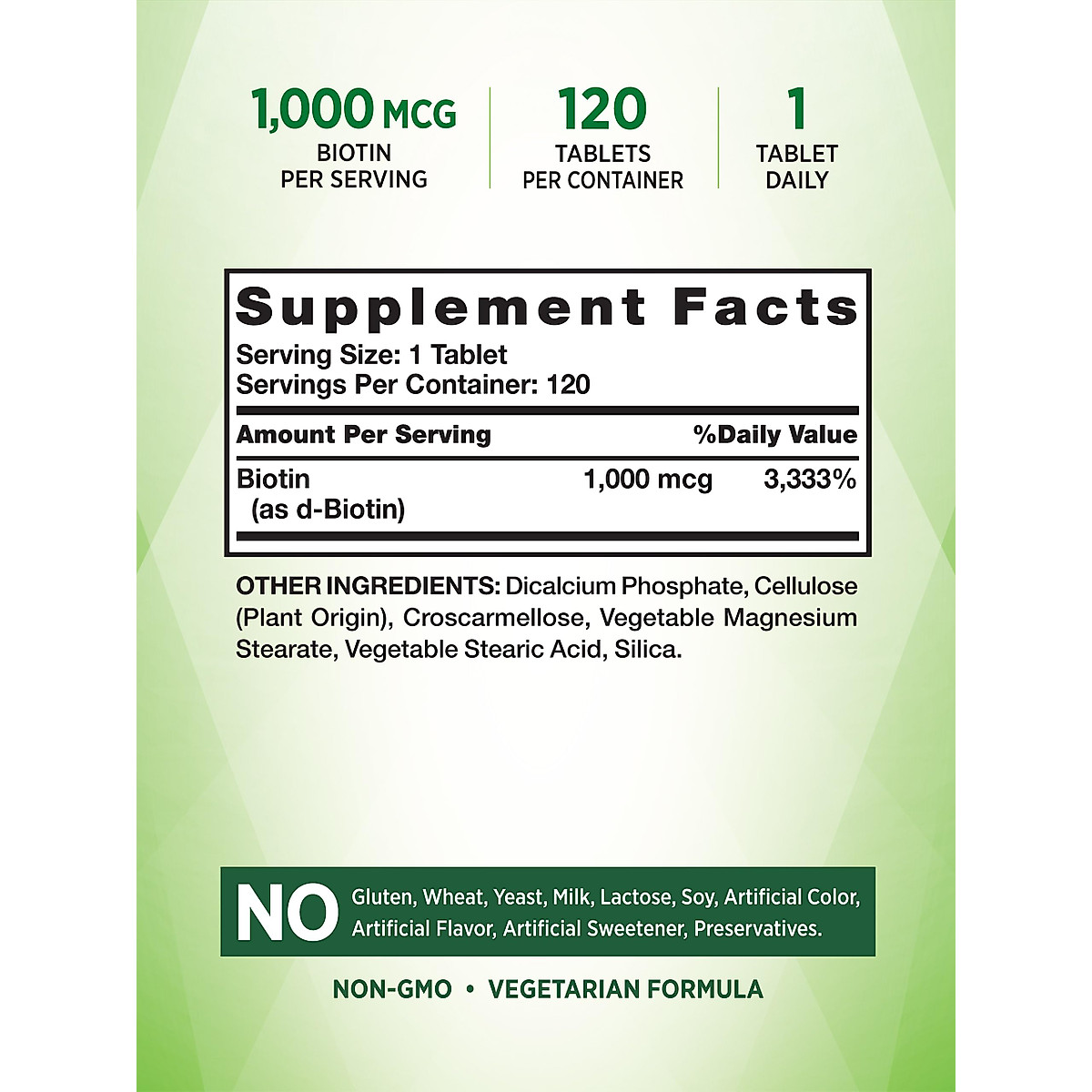 Biotin 1000mcg | 120 Tablets | Hair Skin and Nails Pills | Vegetarian, Non-GMO, Gluten Free Supplement | by Nature's Truth