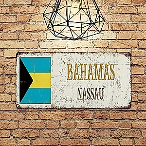 WoGuangis Bahamas City Wall Decor Metal Sign Bahamas Country Flag Vintage Home Decorative Signs Travel Gift Souvenir Men Cave Signs for Laundry Room Office 12x6in Travel Lovers Birthday Gift
