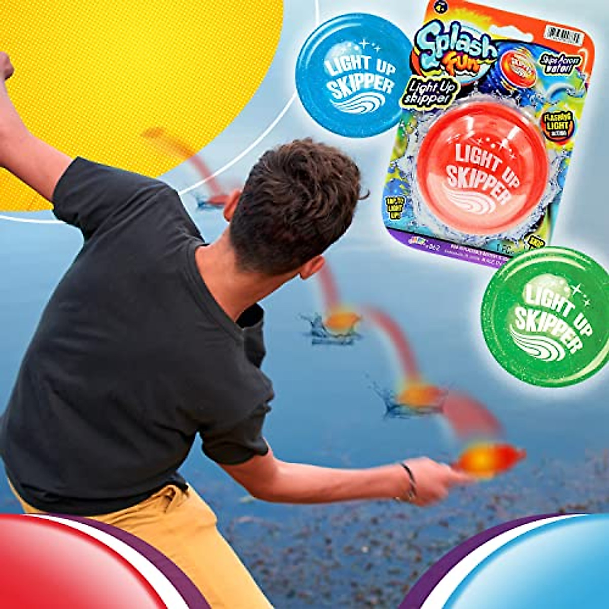 JA-RU Light Up Water Skipper Disc (3 Disc Toy) Water Hopper Bouncing Ball for Kids & Adult. Fun Summer Beach, Lake, & Swimming Pool Toys & Accessories. Outdoor Games. Easter Basket Stuffers. 862-3p