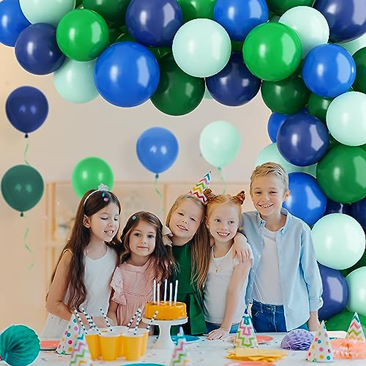 Blue and Green Balloons 50Pcs 12 Inch Navy Blue Latex Balloon for Birthday Golf Party Boy Baby Shower Football Video Game Jungle Safari Dinosaur Party Decorations with Dark Light Green Balloon