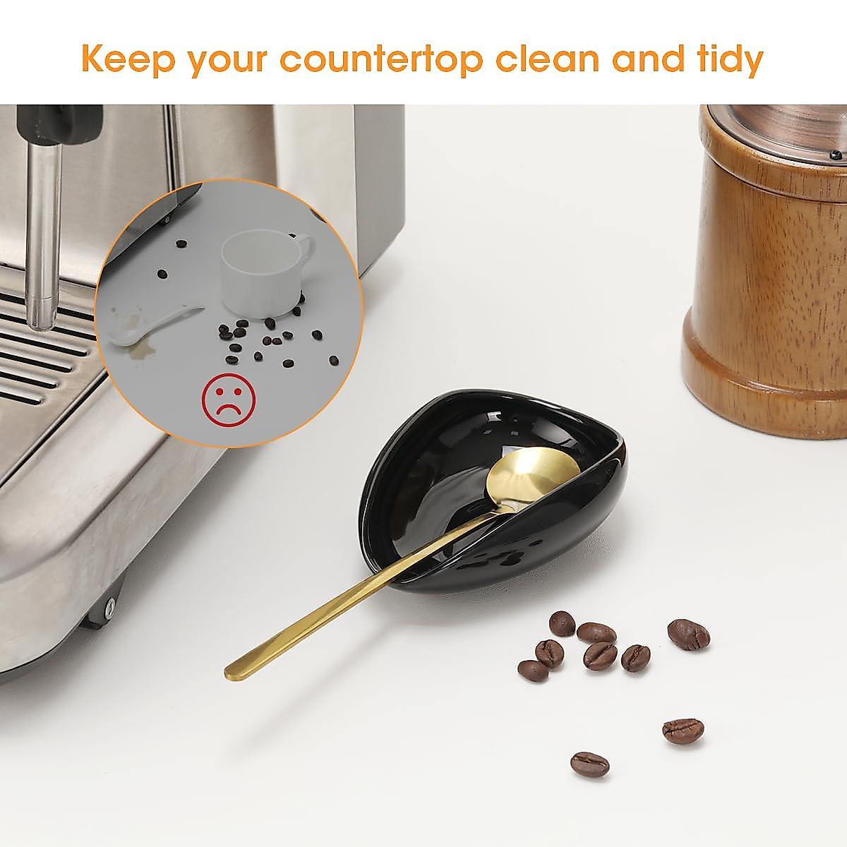 Aieve Coffee Spoon Rest with Stainless Steel Coffee Stirring Spoon and Ceramic Coffee Spoon Holder(1*Black Spoon Rest+2*Gold Stirring Spoon)