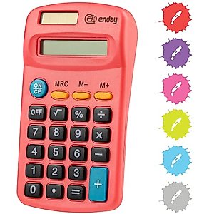 Calculator Red, Basic Small Solar and Battery Operated, Large Display Four Function, Auto Powered Handheld Calculator School and Kids Available in Green, Blue, Purple, Grey, Pink, 1 PK – by Enday