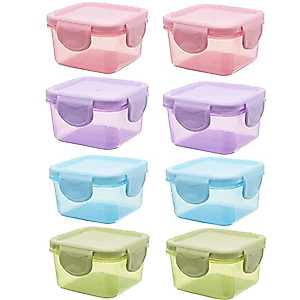 8 PCS BPA-Free Plastic Containers with Lids, 5.3 oz Small Food Storage Containers with Clamping, Colorful Meal Prep Container Reusable, Square Freezer Storage Jar Sauce Condiment Cup Container Halyuhn