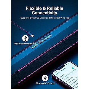 Fosi Audio C4 Computer Speakers, PC RGB Gaming Sound Bar Bluetooth Speaker for Desktop Monitor, Laptop, Console, Portable Wireless Soundbar with Rhythmic Lighting and Bass