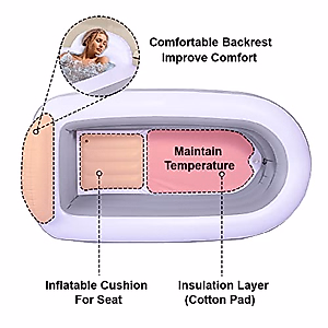 Inflatable Bathtub for adults, 65"×34"×28" Foldable Portable Bathtub, Blow UP Bath Tub with Backrest for Home Spa or Ice Bath(Gray White) (With Pump)