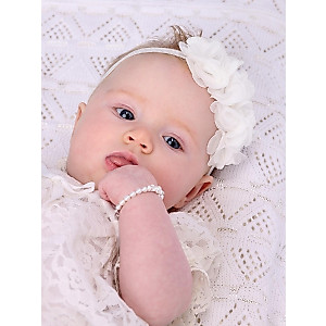 Cherished Moments Baby Baptism Shoe with Lace in Light Ivory with Headband, Gift for Christening or Dedication for Baby Girl (Sizes 0)