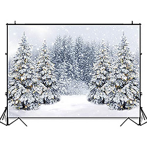 Avezano Winter Scene Backdrop Wonderland Snowflake Photography Background Bokeh Glitter White Snow Forest Christmas Party Holiday Photo Backdrop Photoshoot Studio Props (7x5ft)