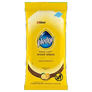 Pledge Expert Care Wood Wipes, Shines and Protects, Removes Fingerprints, Lemon Scent, 24 Count (Pack of 1)