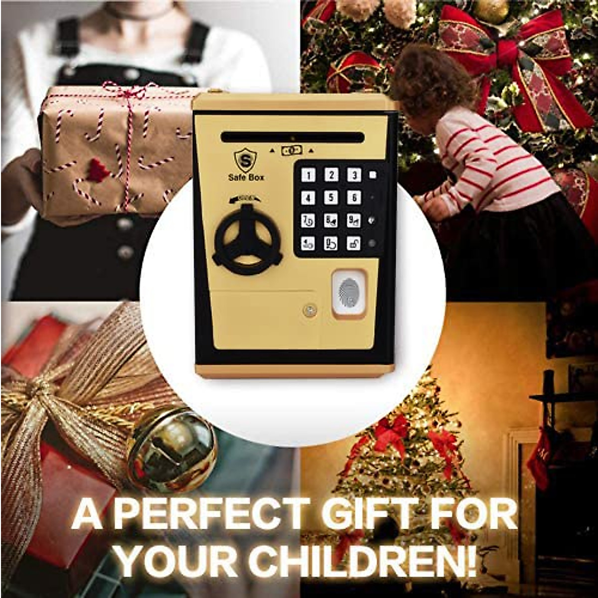 LIKE Toy Piggy Bank Safe Box Fingerprint ATM Bank ATM Machine Money Coin Savings Bank for Kids (Golden)