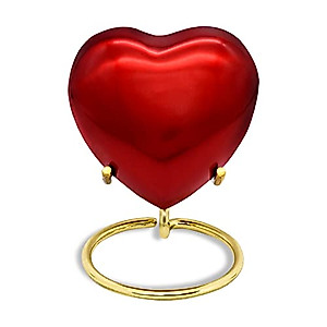 Red Heart Cremation Urn - Heart Keepsake Urn for Human Ashes with Premium Box & Heart Urn Stand - Handcrafted Red Urn for Ashes - Small Heart Shaped Urn - Mini Urn for Your Loved Ones
