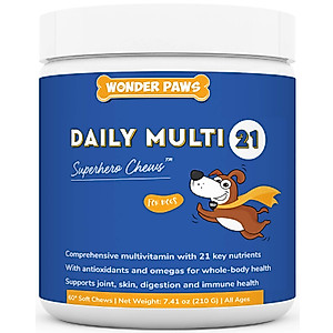 WONDER PAWS Omega Max Fish Oil Plus Daily Multivitamin Chews - for Dog Joint Health, Skin Moisture, Immune System Support & Daily Wellness - Omega Max 16 Ounces - Multivitamin 60 Chews