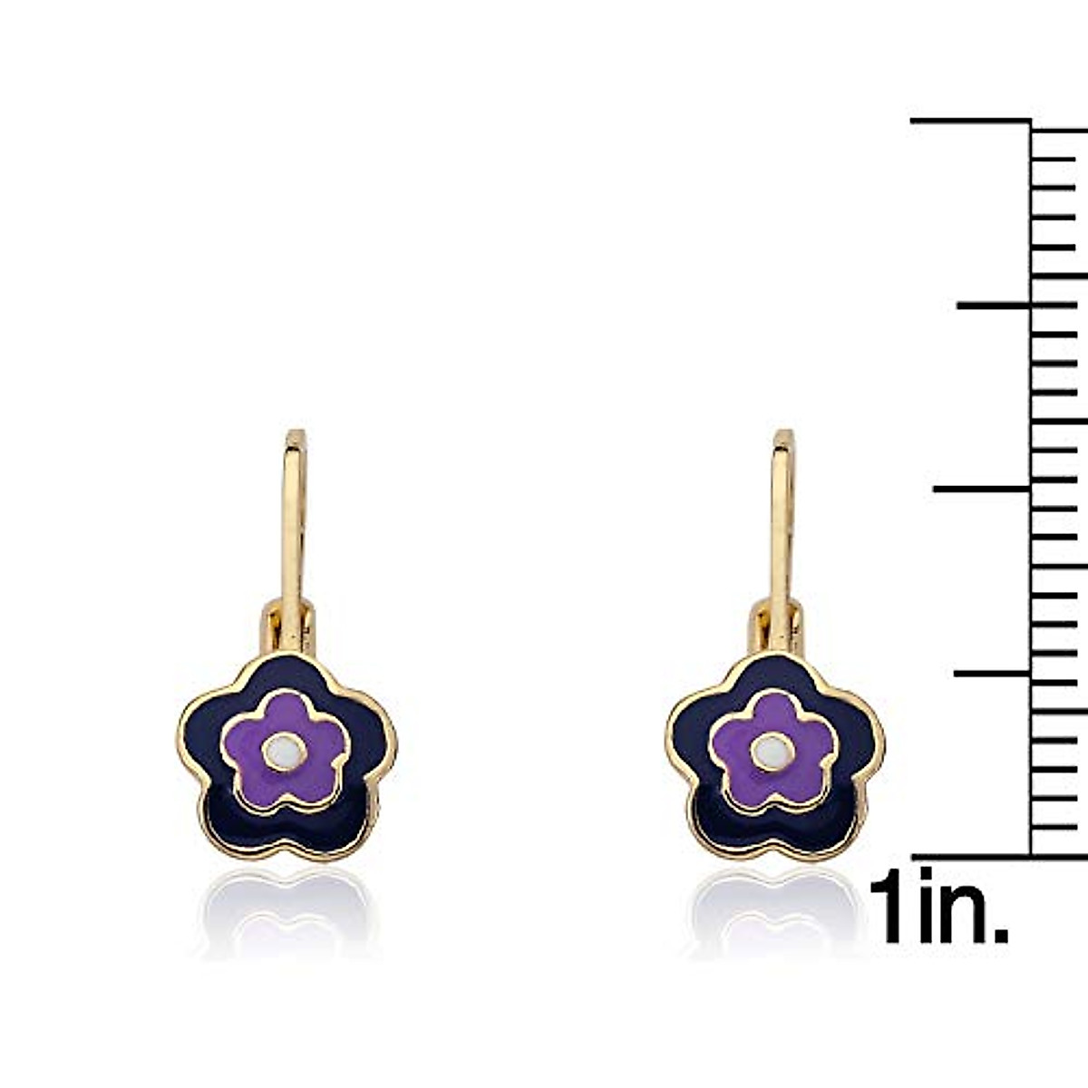 Little Miss Twin Stars Kids Earrings - 14k Gold Plated Frosted Flowers Earrings 3 Tone Blue. Lavender, & White Enamel Flower Leverback Girls Earrings-Brass