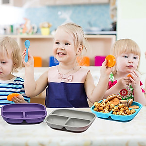 Dandat 6 Pack Powerful Suction Plates for Toddler Baby 100% Food Grand Silicone Microwave and Dishwasher Safe with Self Feeding Spoon Fork Utensils Set Divided Plates for Boys Girls (Bright Colors)