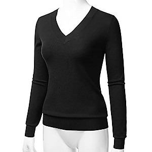 LALABEE Women's V-Neck Long Sleeve Soft Basic Pullover Knit Sweater Black XL