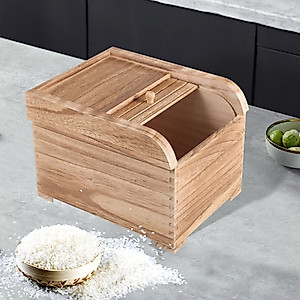 Bothyi Rice Storage Container, Dry Storage Rice Container Box, Rice Dispenser Wooden Cereal Containers Storage, Light Brown