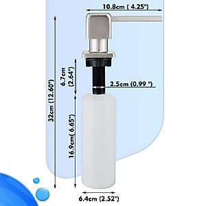 CREA Soap Dispenser for Kitchen Sink, Kitchen Soap Dispenser Brushed Nickel Square Built in Sink Soap Dispenser for Bathroom with 17 OZ Bottle