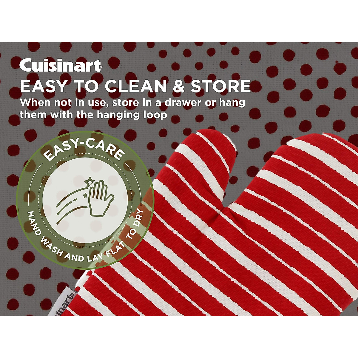 Cuisinart Reversible Print Oven Mitts, 2pk - Heat Resistant Oven Gloves Provide Protection and Safe Insulation to Handle Hot Kitchen Items - Non Slip Oven Mitt Set with Hanging Loop - Salsa Red