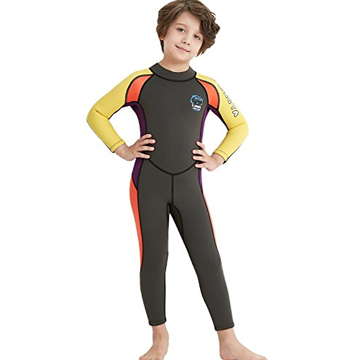 2.5mm Neoprene Dive Skin for Little Boys UV Protection One Piece Kids Wetsuit Quick Dry Swimmwear for Scuba Diving Swimming 4-5T Grey