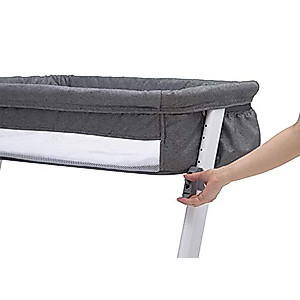 Simmons Kids By The Bed City Sleeper Bassinet - Adjustable Height Portable Crib with Wheels & Airflow Mesh, Grey Tweed