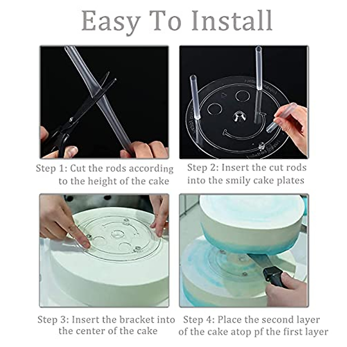 FashionClubs Plastic Cake Dowel Rods Set, 20pcs 9.4" White Cake Sticks Support Rods, 12pcs 7" Clear Cake Stacking Dowels, 4pcs Cake Separator Plates for Tiered Cakes 4, 6, 8, 10 Inch