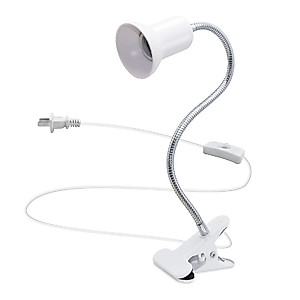 Desk Lamp with Clamp Clip on Light Socket Reading Light White Clamp Light with on/Off Switch Clip on Desk Lamps with 40mm Thick Aluminium Goose Neck 360° Rotatable, for Home Office Bed