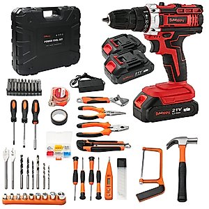 Behappy 43 Piece Power Tool Set Combo Kit with 21V Cordless Power Drill Driver, Home Tool Kit Set with DIY Hand Accessories Tool Kits in Storage Case