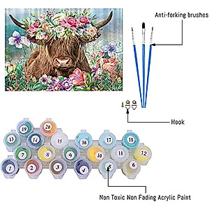 Clendo Paint by Number for Adults,Cow Numbers Adults Beginner, DIY Gift Canvas Painting Kits, 12X16 Inch Colorful Dinosaurs [Without Frame] (MT11179)