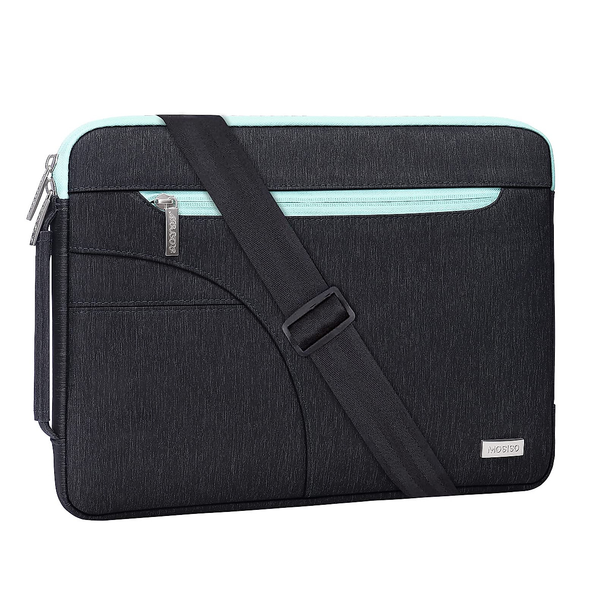 MOSISO Laptop Shoulder Bag Compatible with MacBook Air/Pro, 13-13.3 inch Notebook, Compatible with MacBook Pro 14 inch M3 M2 M1 2023-2021,Polyester Briefcase Sleeve with Front Arc Pocket, Blue