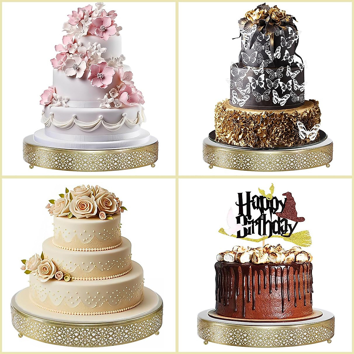 FEICTPOX Cake Stand, Metal Round Cupcake Dessert Stand Cake Display Holder Cookies Fruit Serving Tray Decor for Wedding Party Birthday Baby Showers Anniversary,Gold 16"