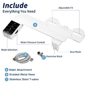 SAMSICHI Bidet Attachment for Toilet, Retractable Self Cleaning Cold Water Bidets for Existing Toilets, Bidet Toilet Seat Attachment with Pressure Controls, Bidet Attachment for Frontal & Rear Wash