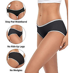 wirarpa Women's Cotton Underwear Mid Low Rise Full Briefs Breathable Ladies Regular Plus Size Panties Black 5 Pack Size 6