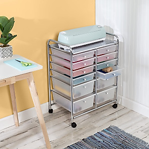 InTche 12-Drawer Rolling Craft Storage Or Office Cart，Drawer Size: 9.5” x 12.5” with Depths of 2.6” and 5.1”