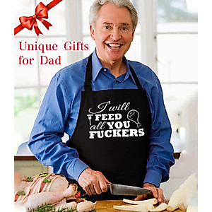 KITCHEPOOL Funny Apron for Men, Chef Aprons for Women with 3 Pockets, Adjustable Bid Kitchen Aprons for Chef, Cooking Apron for BBQ, Baking - I Will Feed You