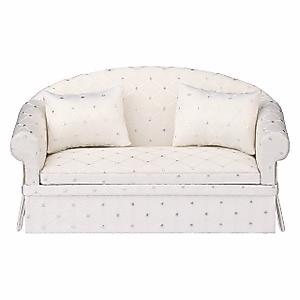 Dollhouse Sofa Couch, Upholstered Miniature Living Room Furniture Loveseat, Accessories for 6 inch Dolls, 1/12 Scale