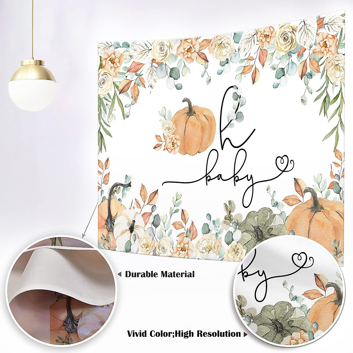 Mocsicka Pumpkin Baby Shower Backdrop Gender Neutral Oh Baby Background Autumn Fall Little Pumpkin Baby Shower Party Decoration (Orange, 7x5ft(82''x60''))