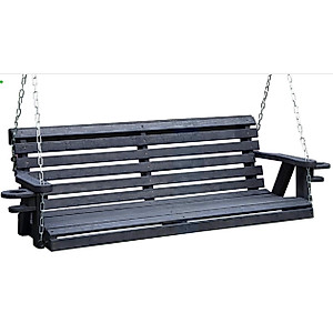 Amish Heavy Duty 800 Lb Roll Back 5ft Porch Swing with Cupholders - Made in USA (Black)