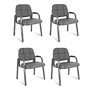 CLATINA Waiting Room Guest Chair with Bonded Leather Padded Arm Rest for Office Reception and Conference Desk Black (Grey 4 Pack)