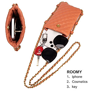 Montana West Small Quilted Cell Phone Purse for Women Soft Chain Crossbody Cellphone Wallet Bag MWC-141OR