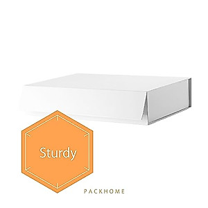 PACKHOME Gift Box 11x7.8x2.3 Inches, Gift Box with Lid, Sturdy Shirt Box with Magnetic Lid for Wrapping Gifts (Glossy Metallic White)