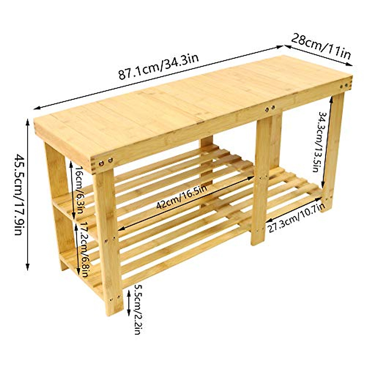 KKTONER Bamboo Shoe Rack Bench 3 Tier Entryway Shoe Storage Organizer Shelf Bamboo Bench with Shelves for Bedroom Living Room Kitchen Hallway(Natural Bamboo)