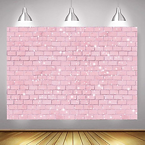 Retro Pink Glitter Brick Wall Photography Backdrop 5x3ft Girl Happy Birthday Party Photo Background Baby Shower Bridal Shower Wedding Newborn Banner Cake Table Decorations Photo Booth Props