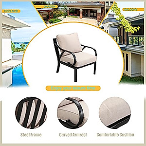LOKATSE HOME Outdoor Dining Chair Patio Bistro Furniture Metal Single Armchair with Cushion, Beige