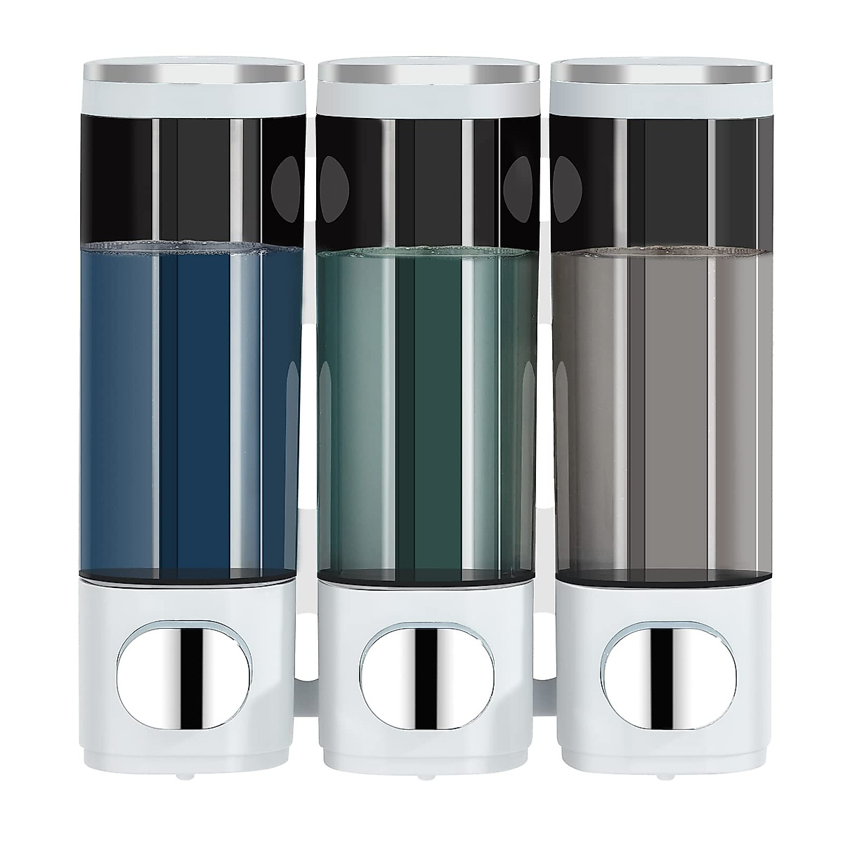 Pollock Shower Dispenser - 3 Chamber No Drill Wall Mounted Shampoo, Conditioner, Body Wash Dispenser for Bathroom, Large Capacity, White